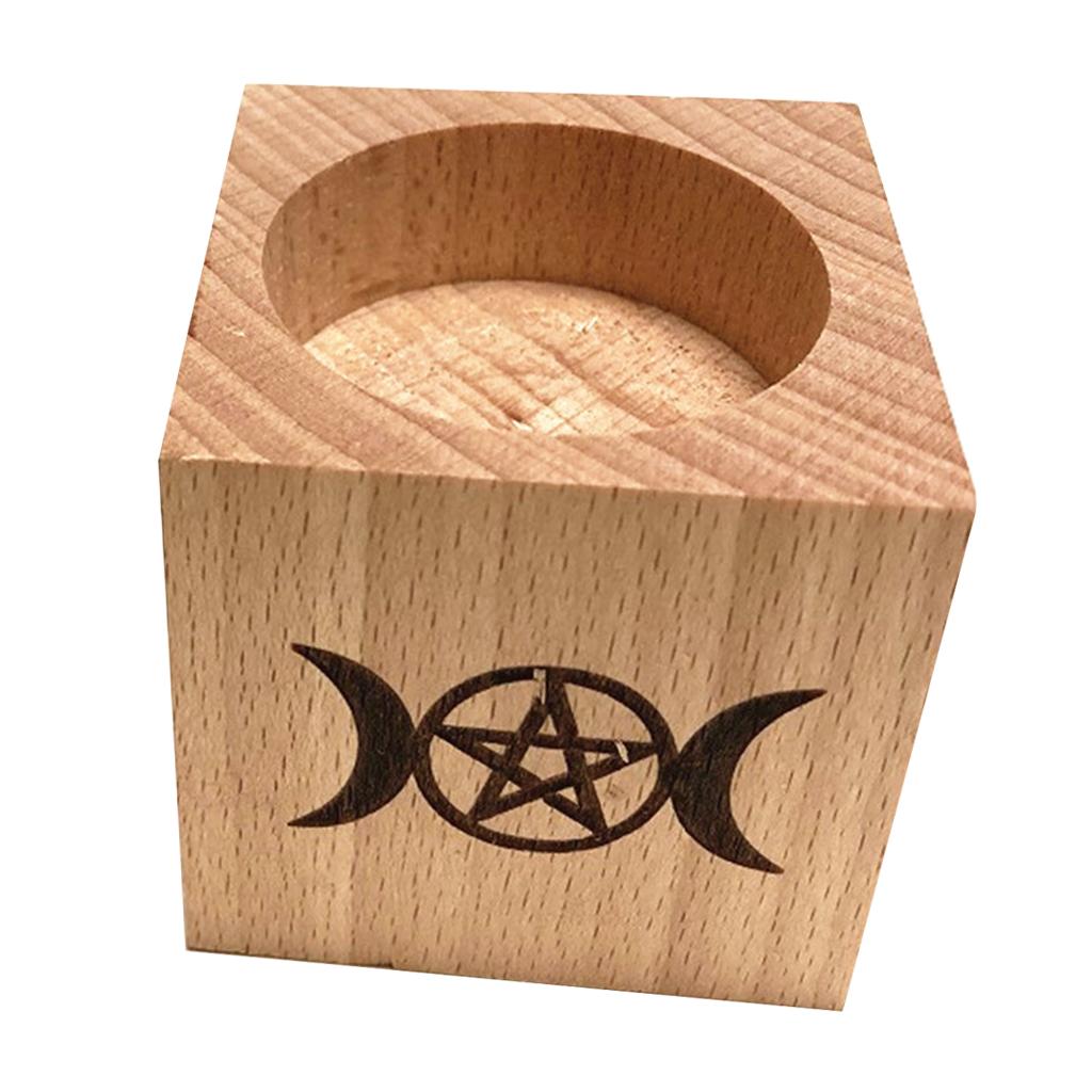 Buy Wood Altar Candle Holders Wooden Candlestick Triple Moon Viking ...