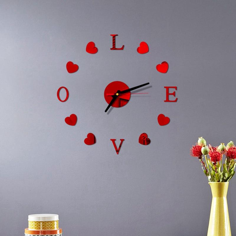 Buy Heart Love Shape Clock Watch Wall Clocks Horloge 3d Diy Acrylic ...