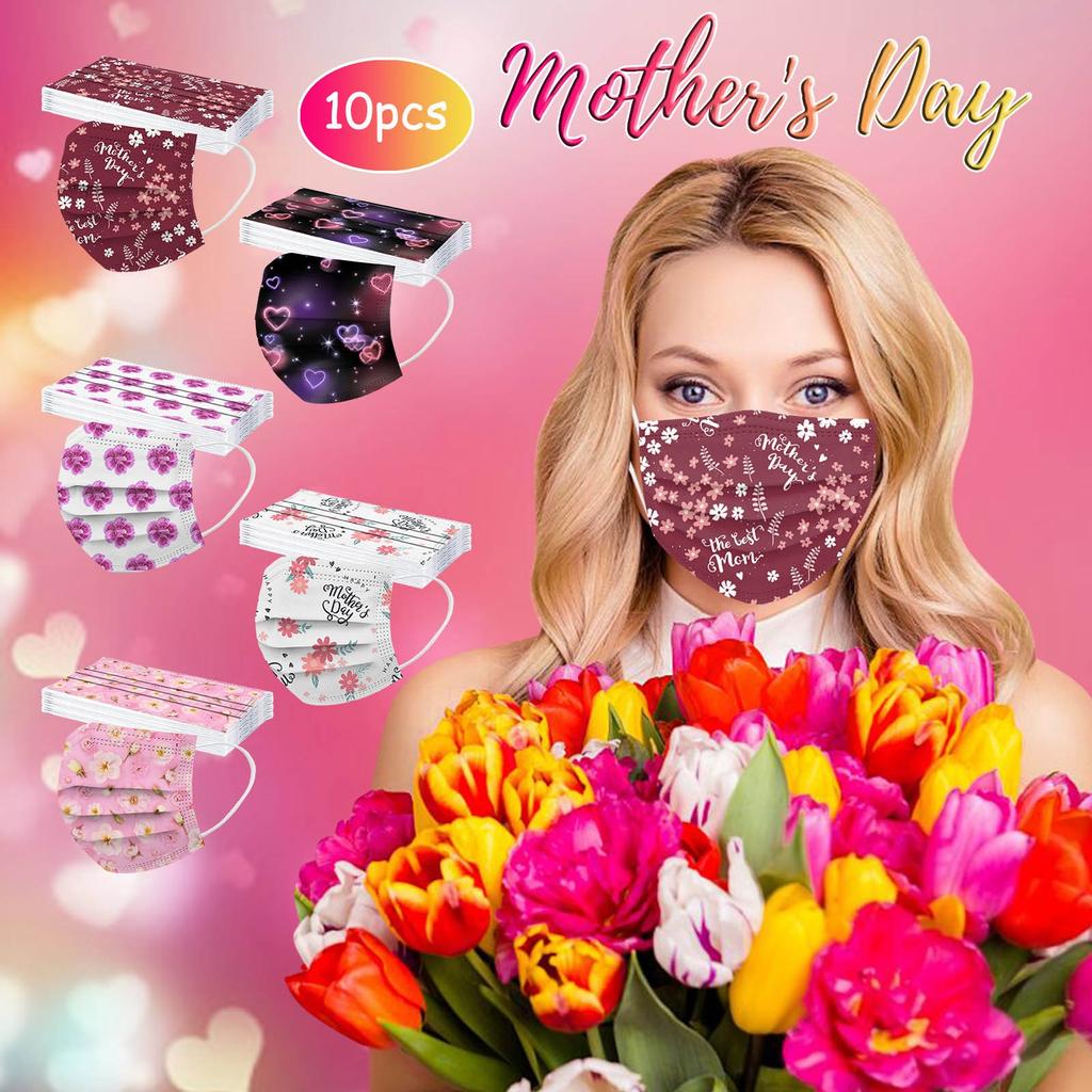 Buy 10PC Adult Mother's Day Printing Three-Layer Disposable Protective ...