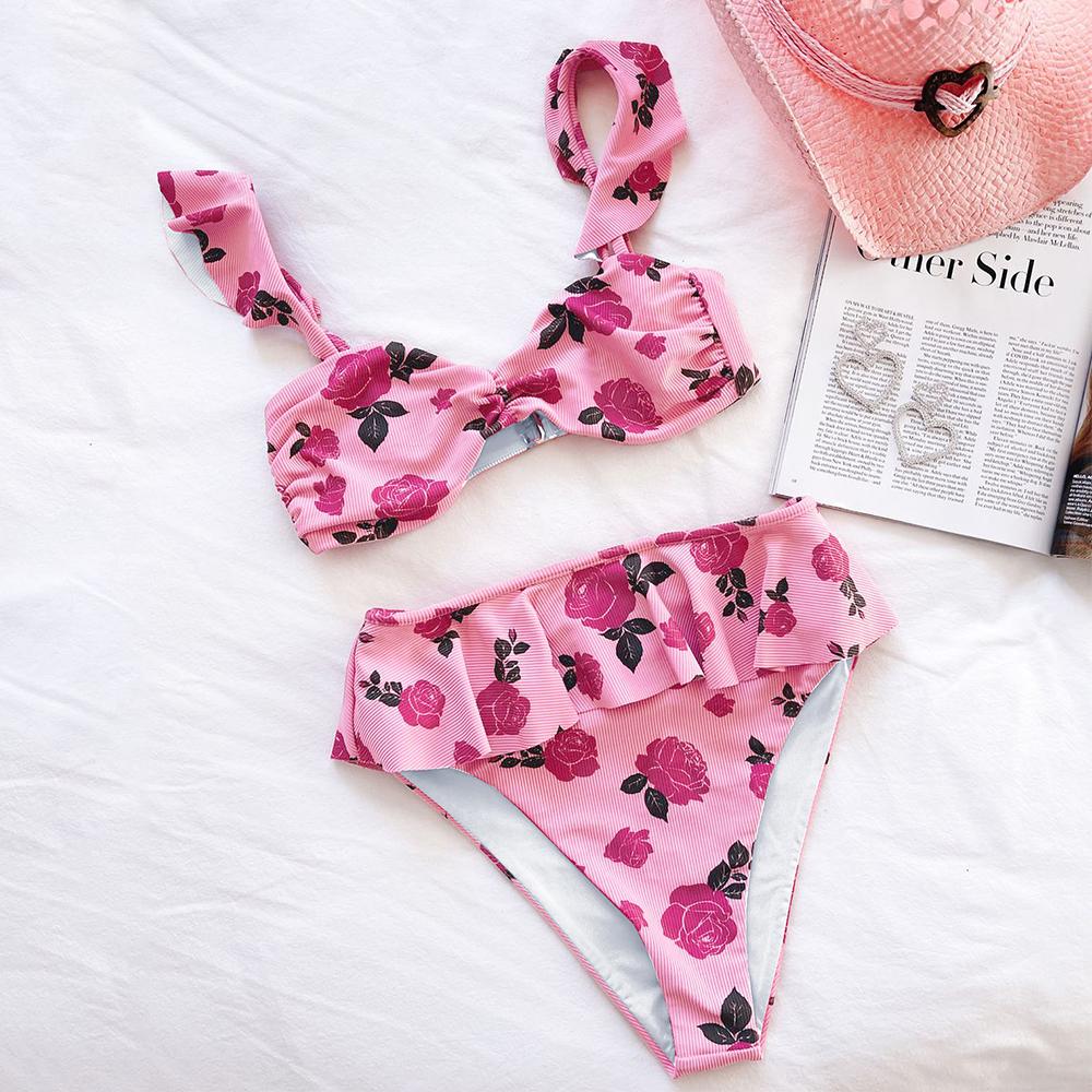 Satın alın Sexy Print Floral Bikinis Set High Waist Female Swimsuit ...