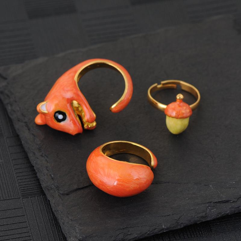 Buy 3pcs/Set Cute 3D Cartoon Squirrel Rings Sets for Women Unique Gold ...