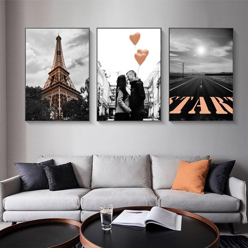 Moderne Mode Eiffelturm Leinwand Malerei Landschaft Riesenrad Ballon Wand Kunst Poster ...