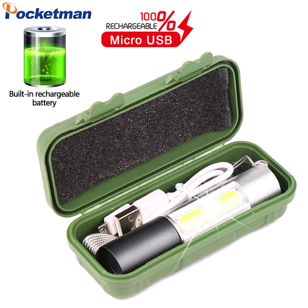 Portable Mini COB+XPE LED Flashlight USB Rechargeable 3 Modes Zoom ...