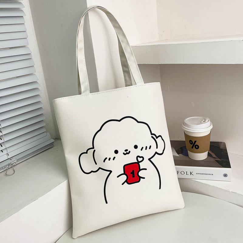Cheap Canvas Shoulder Bag For Women Reusable Cute Cartoon Pattern ...