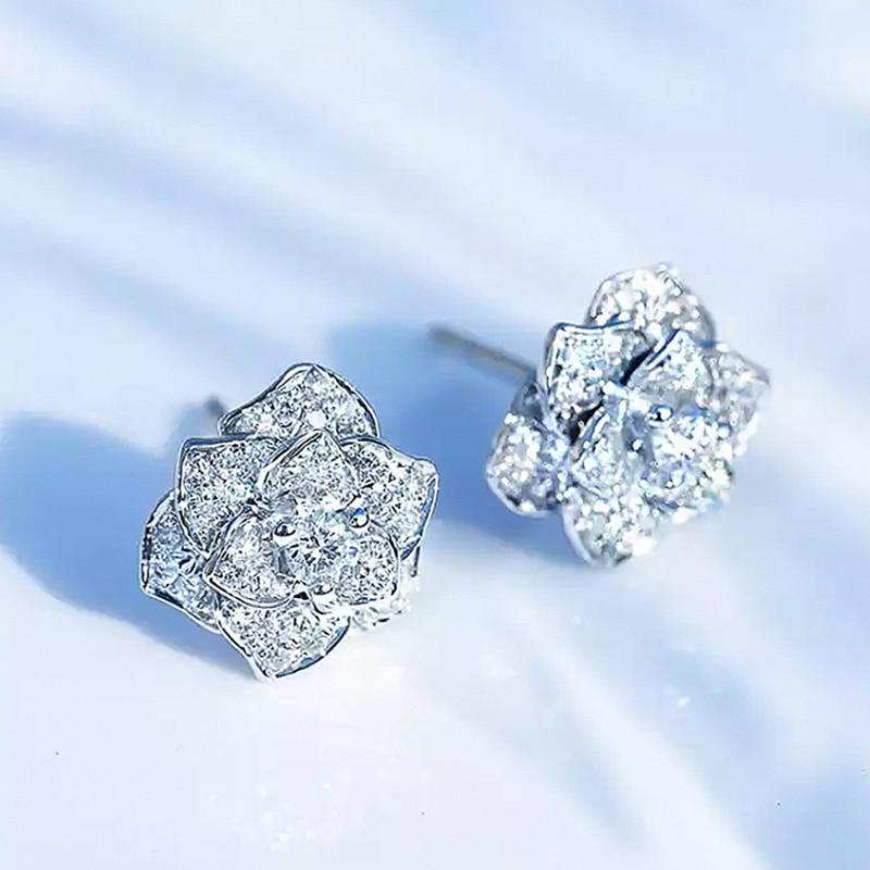Buy Huitan Shiny Cubic Zircon Flower Stud Earring for Women Silver ...