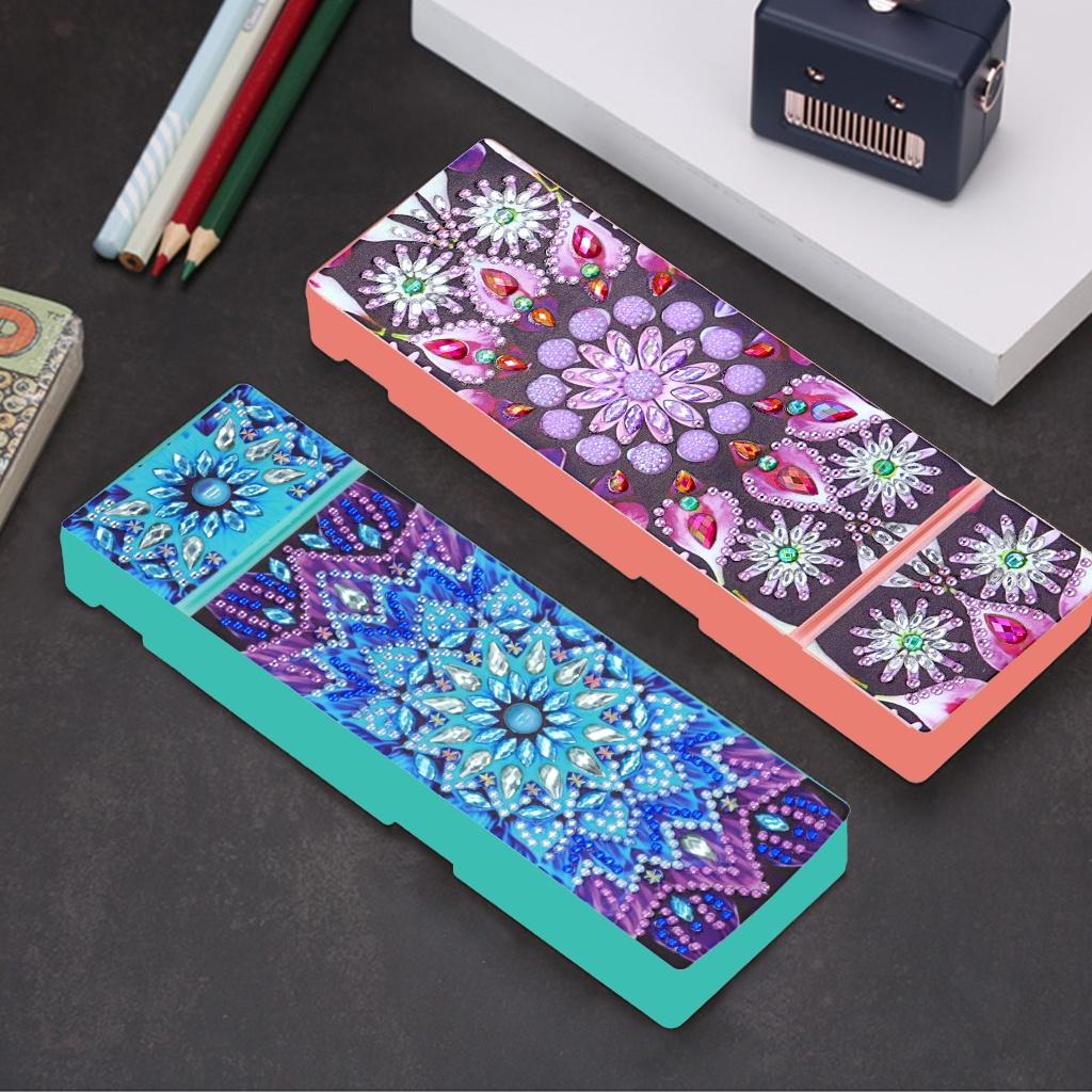 Buy DIY Special Shaped Diamond Painting 2 Grids Pencil Case Storage Box ...
