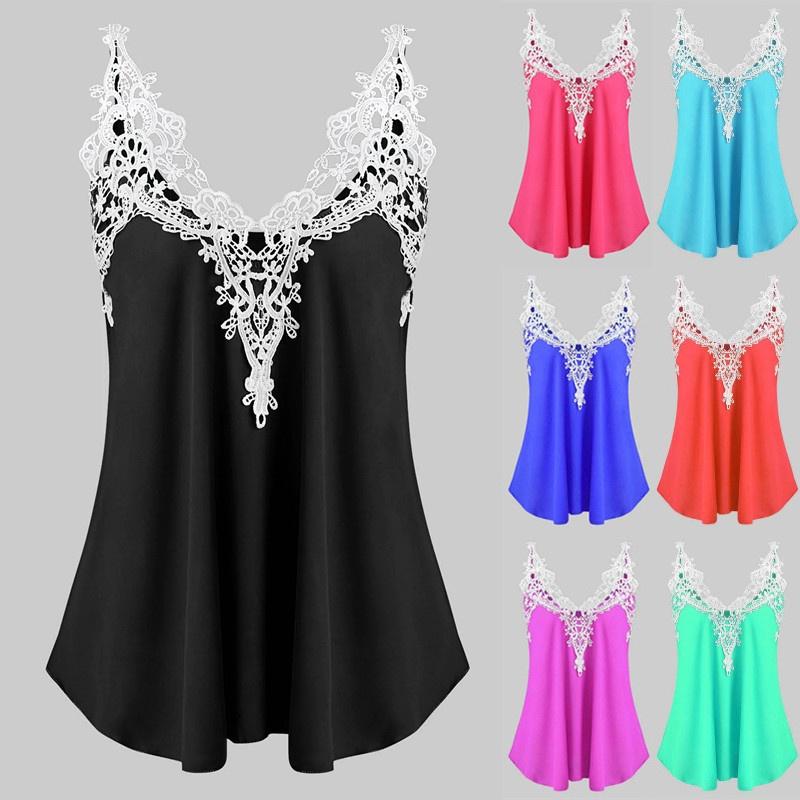 Buy Summer Lace Tanks Sexy V Neck Fashion Sleeveless Women Solid Tops ...