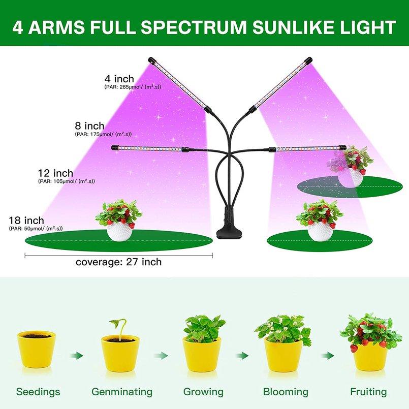 Buy PHome Led Clip Plant Growth Light Four Tube Plant Light Hose Tripod ...