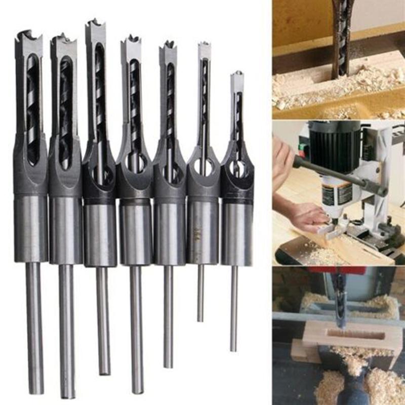 Buy 7pcs Hollow Square Hole Saw Mortiser Chisel Auger Drill Bit ...