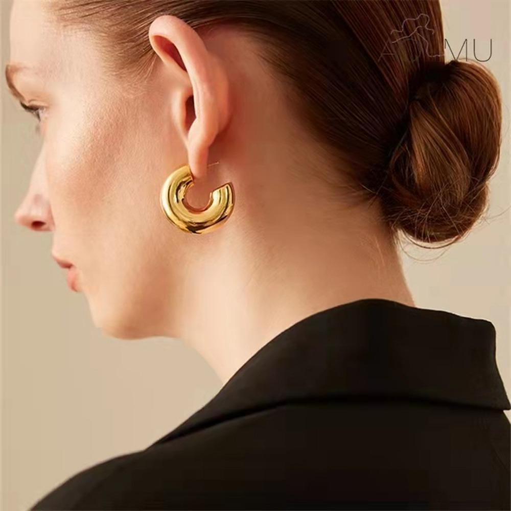 Satın alın INS PVD Fashion Hollow Thread Texture C-shaped Earrings Hoop Earrings Ear Clips | Joom
