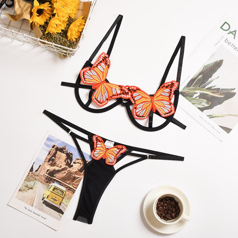 Buy Womens Hollow Out Sexy Lingerie Sets 2 Piece Butterfly Appliques