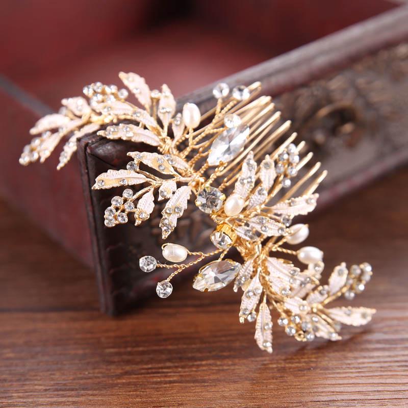 Buy Alloy Bridal Hair Combs Handmade Beads Wedding Hair Sticks Leaves ...