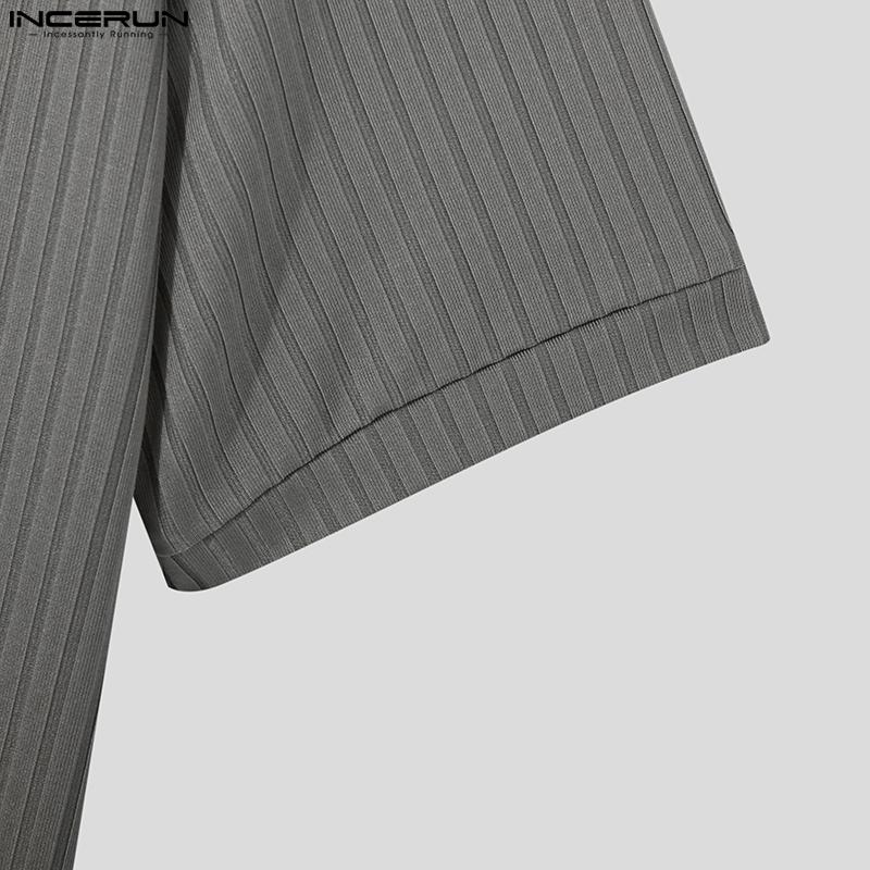 Buy INCERUN Summer Men Solid Color Formal Short Sleeve T Shirts Slim ...