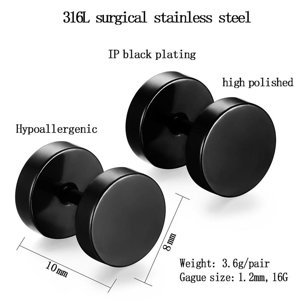 Buy 1Pair 8mm Stainless Steel Mens Womens Stud Earrings Set Ear ...