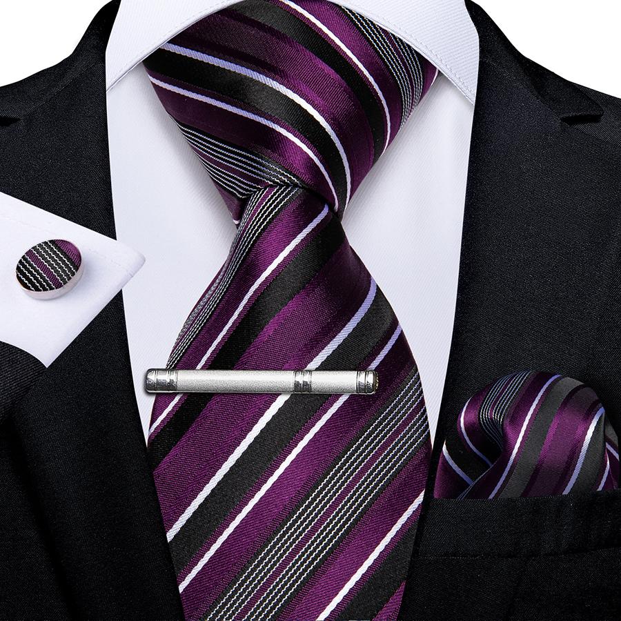 Buy 2021 New Ties for Men Striped Necktie with Silver Tie Clip Business ...
