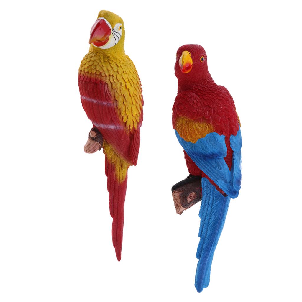Buy 2x Realistic Parrot Resin Bird Animal Ornament Hanging 38cm Yellow ...