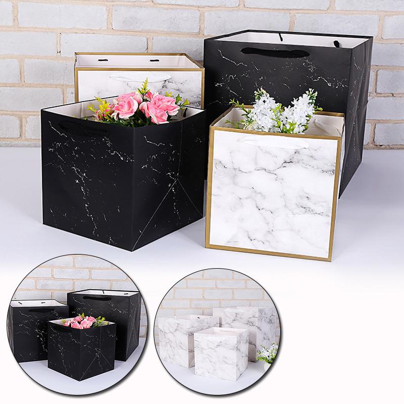 Buy 1PC Square Shape Gift Wrapping Packing Box Flower Carrier Marbling ...
