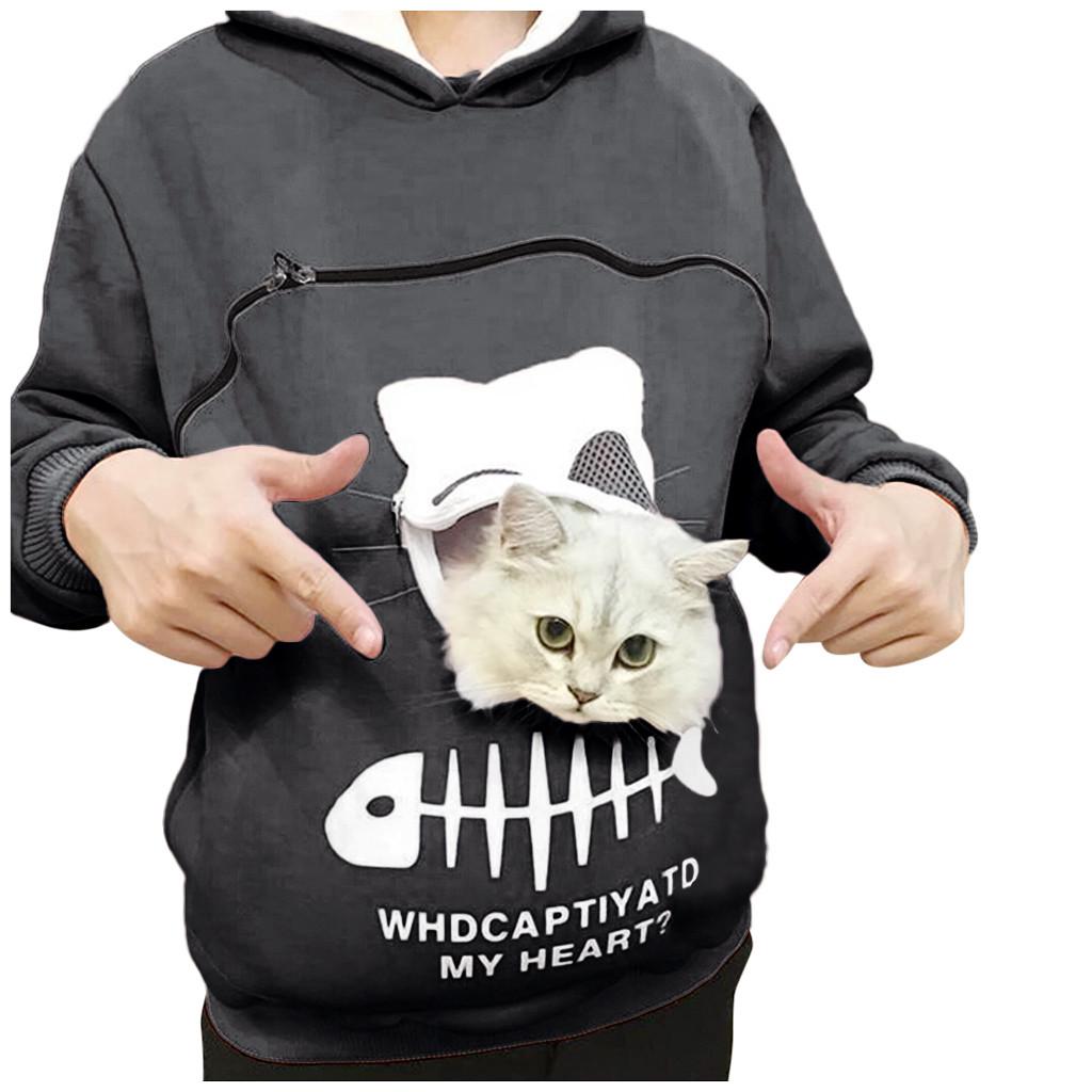 Buy Women’s Sweatshirt Animal Pouch Hood Tops Carry Cat Breathable ...