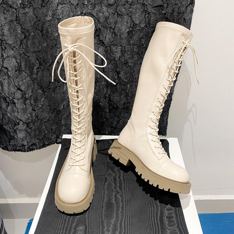 Buy Spring and Autumn Boots White Boots, Knee-length Boots, Thin Thick ...