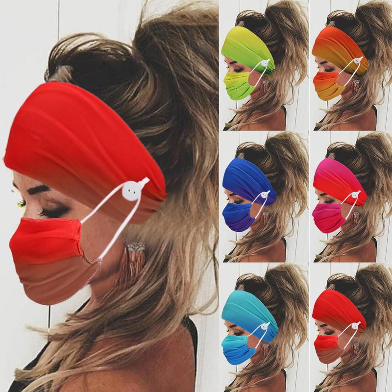 Buy 2Pcs Printed Elastic Button Headband and Face Mask Dustproof Air ...