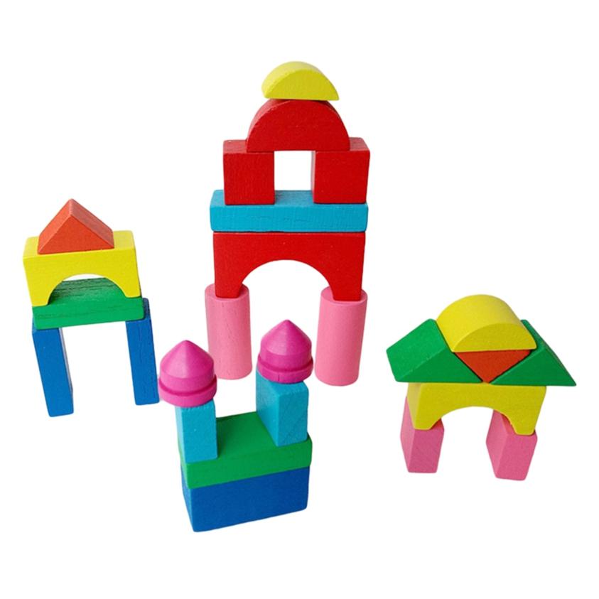 Multicolor Wooden Trumpet Castle Building Block Geometry Shape Color ...