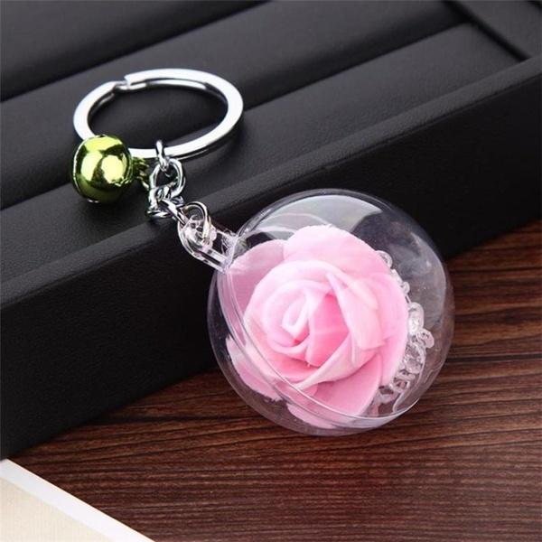 Buy 1Pcs Rose Flower Keychain Imitation Flower Keychains Bell Key Chain ...