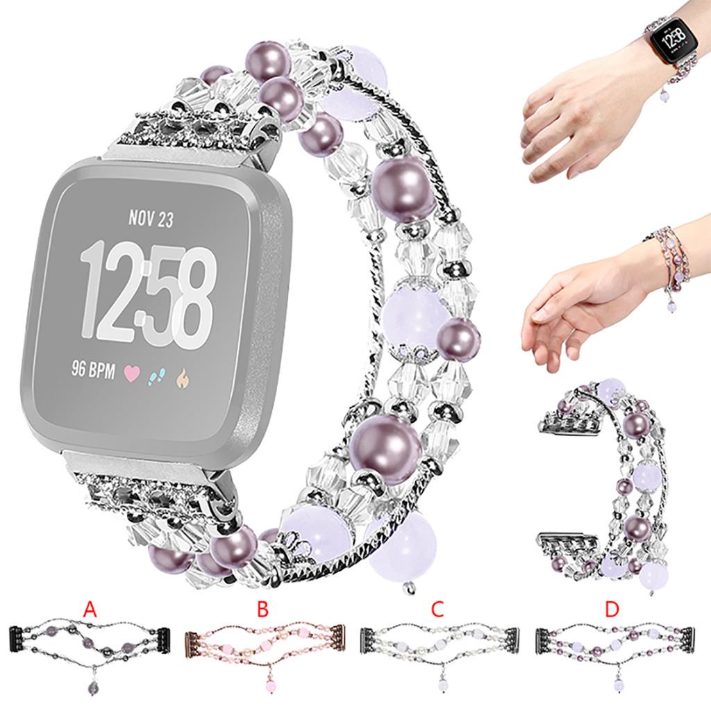 Buy For Fitbit Versa Lite Luxury Crystal Beads Round Watch Band Wrist ...