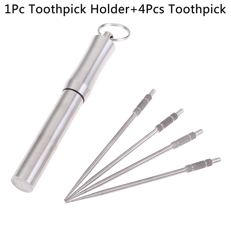 1Set Portable Travel Reusable Titanium Metal Toothpick Fruit Pick ...