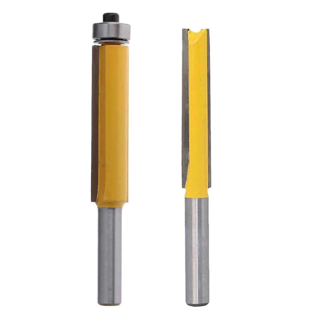 2pcs 8mm Shank Extra Long Straight Bearing Flush Trim Router Bit Wood ...