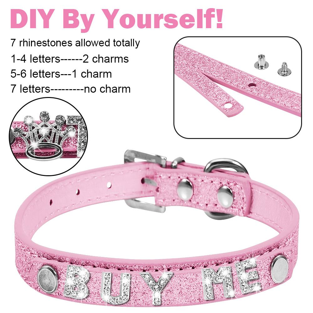 💰Kaufe Haustier Hunde Katzen DIY Name Blingling Leder Halskette Welpen ...