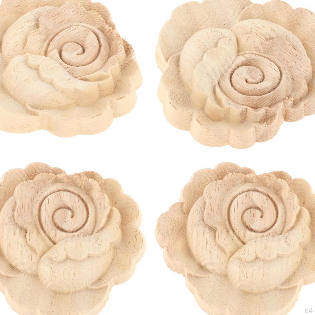 Cheap 4 Pieces Natural Carving Decals Onlay Figurine Unpainted Rose ...