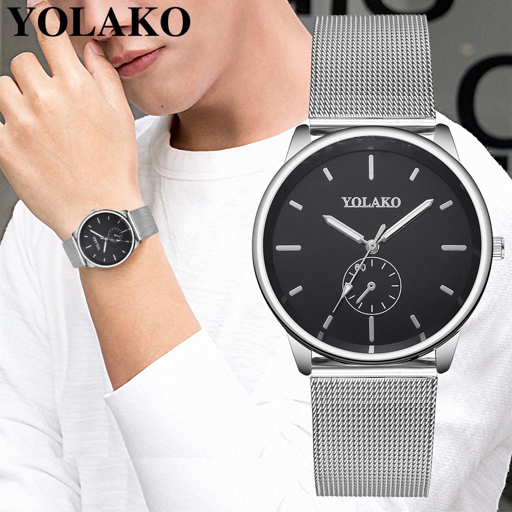 Buy YOLAKO Men's Stainless Steel Mesh Belt Watch With Simple Mirror ...