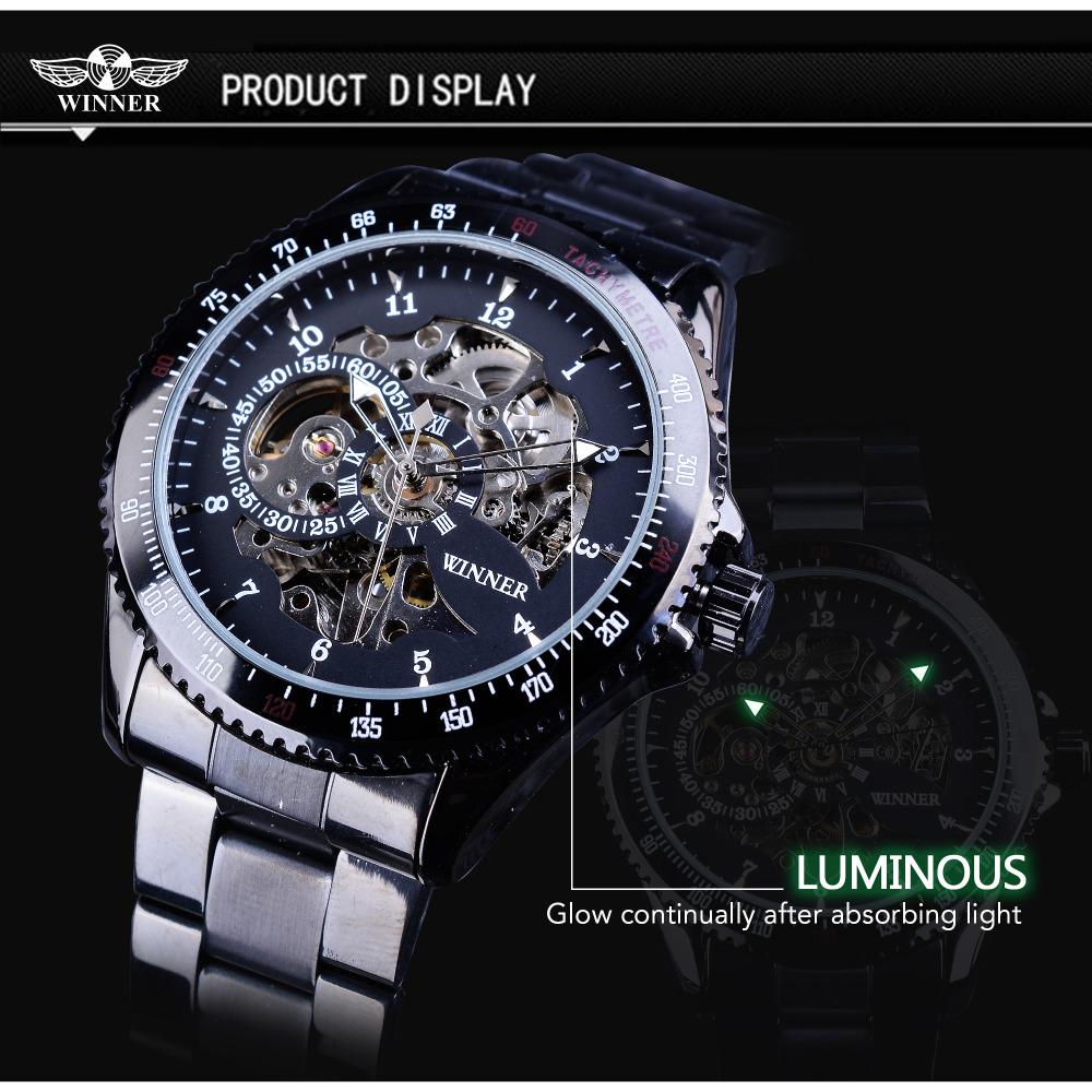 Buy Winner Watches Full Black Bracelet For Men Luminous Hands Automatic ...
