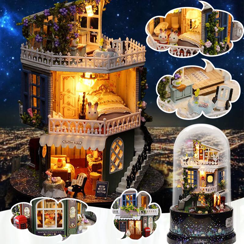 Buy 360° Rotating Clear Window LED Music DIY Dollhouse Miniature ...