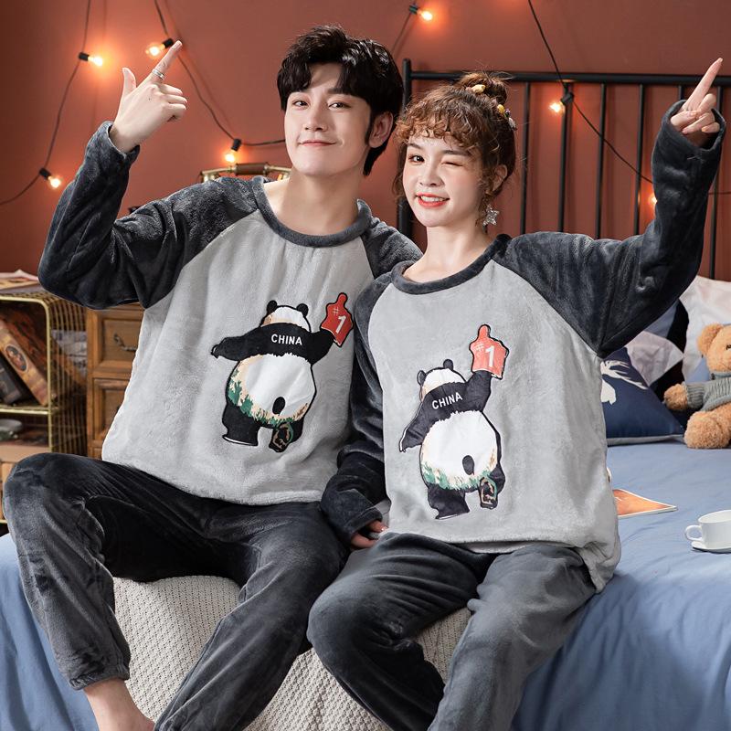 Buy 2022 Winter Warm Thicken Casual Couple Flannel Pajamas Suit Male ...
