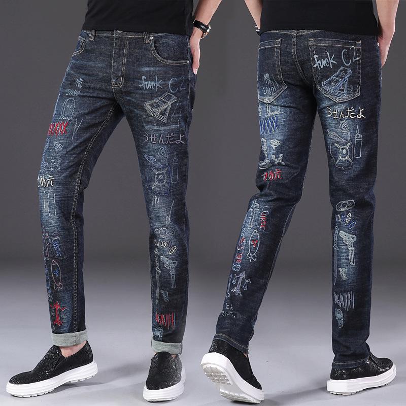 Buy Jeans Straight Printed Pants Men Embroidered Pants Men Personalized ...