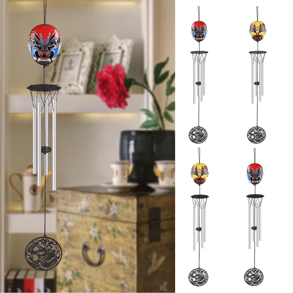 Chinese Beijing Opera Mask Wind Chimes 4 Tubes Outdoor Decor Yellow ...