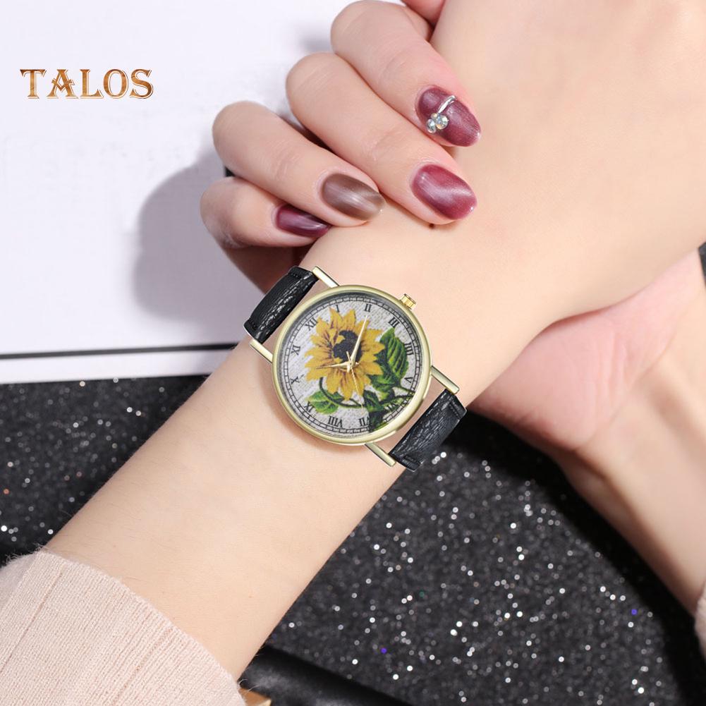 Buy Talos Women Sunflower Round Dial Faux Leather Strap Roman Numeral ...