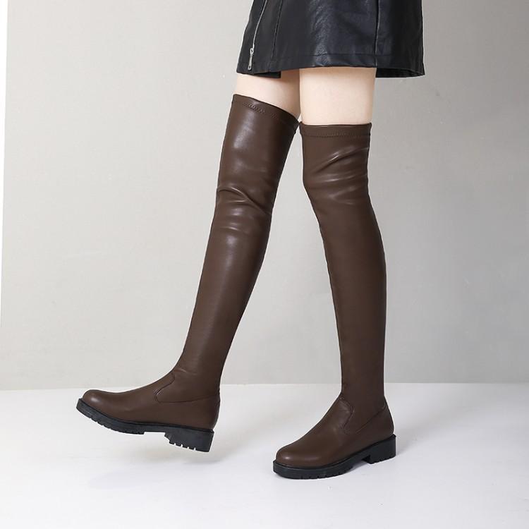 Buy Autumn and Winter Leather Women's Boots College Round Head Thick ...
