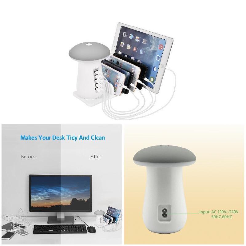 Buy Station with Dock Light QC3.0 Charging Port 5 1pc USB Mushroom ...