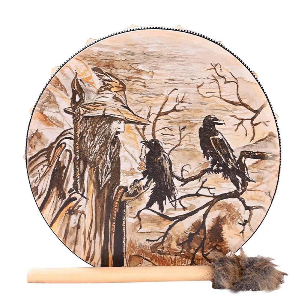 Buy Drum Shamanic | Old Man And Crow Patterned Shaman Drum | Symbol Of ...