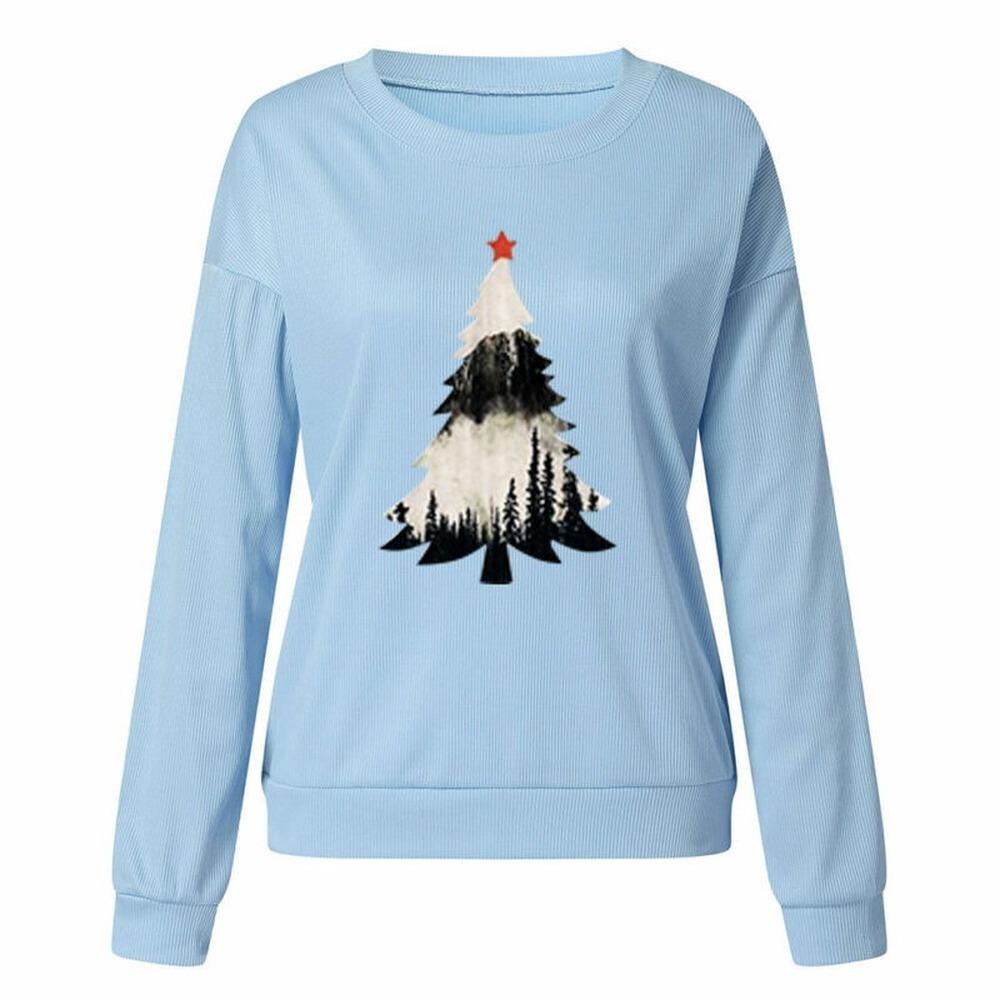 Buy Womens Plus Size Christmas Tree Printed Round Neck Long Sleeve ...