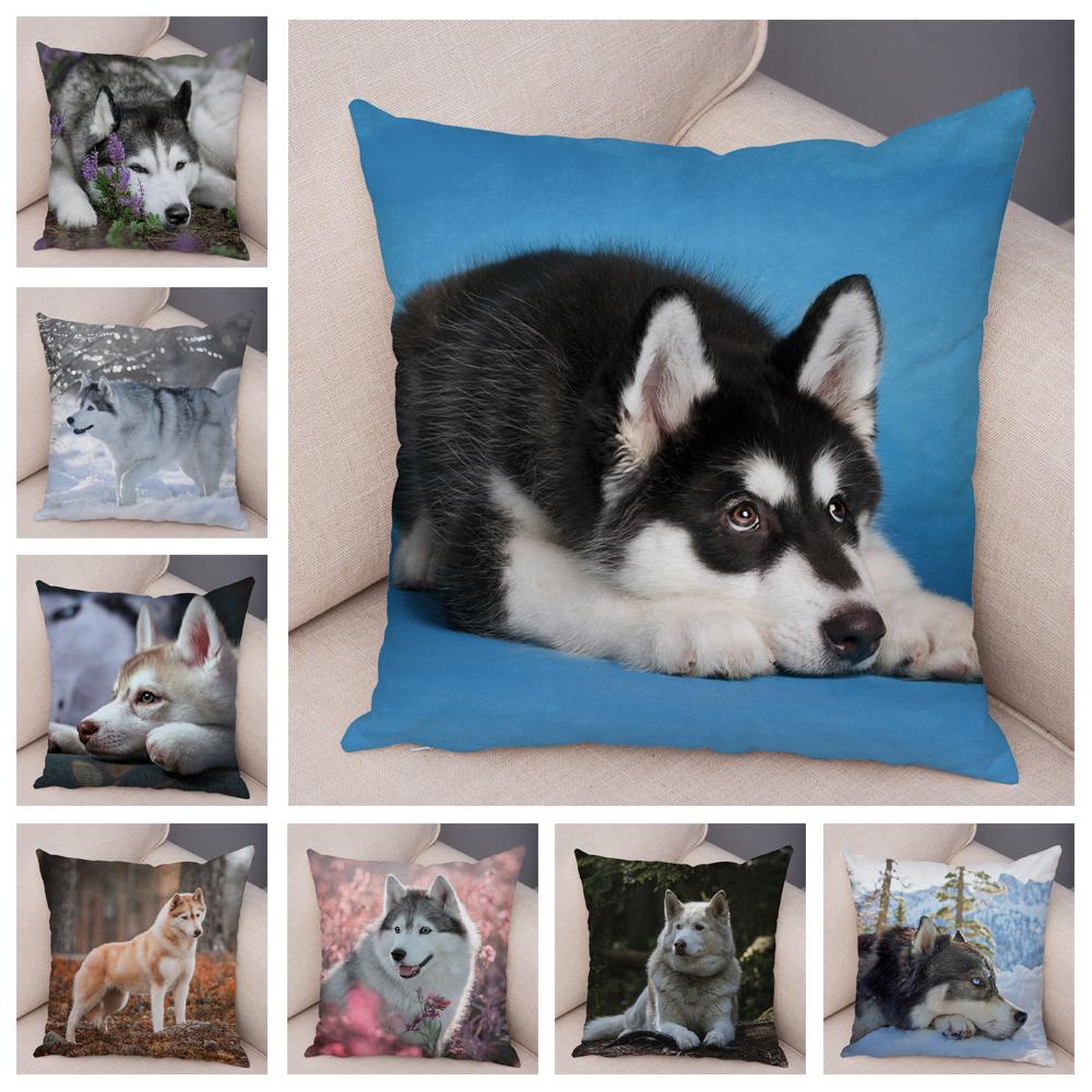 Animal Cushion Cover Pet Siberian Husky Dog Pillowcase Cover Decor Sofa ...