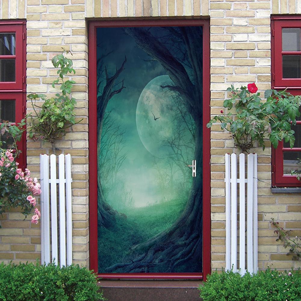 Buy Deep Forest Moon Door Sticker Home House Wall Decoration Wall Art ...