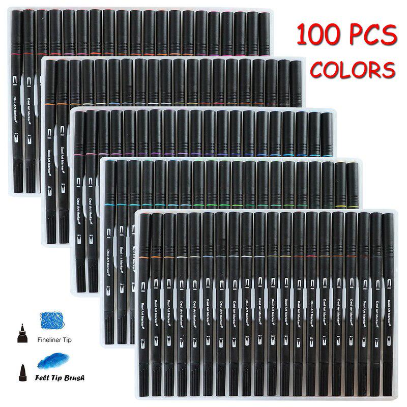 Buy 100 Colors Dual Tip Brush Pens Art Markers Watercolor Pens Drawing ...