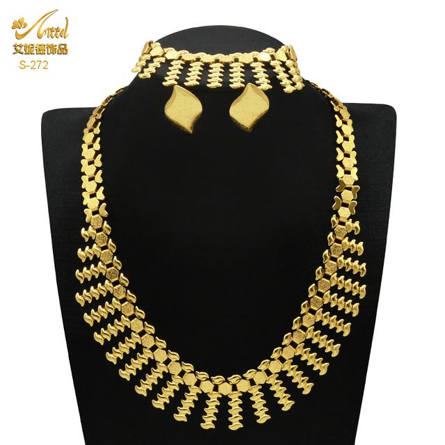 Cheap Gold Plated Jewelry Set for Women Bridal 24K Gold Color Necklace ...