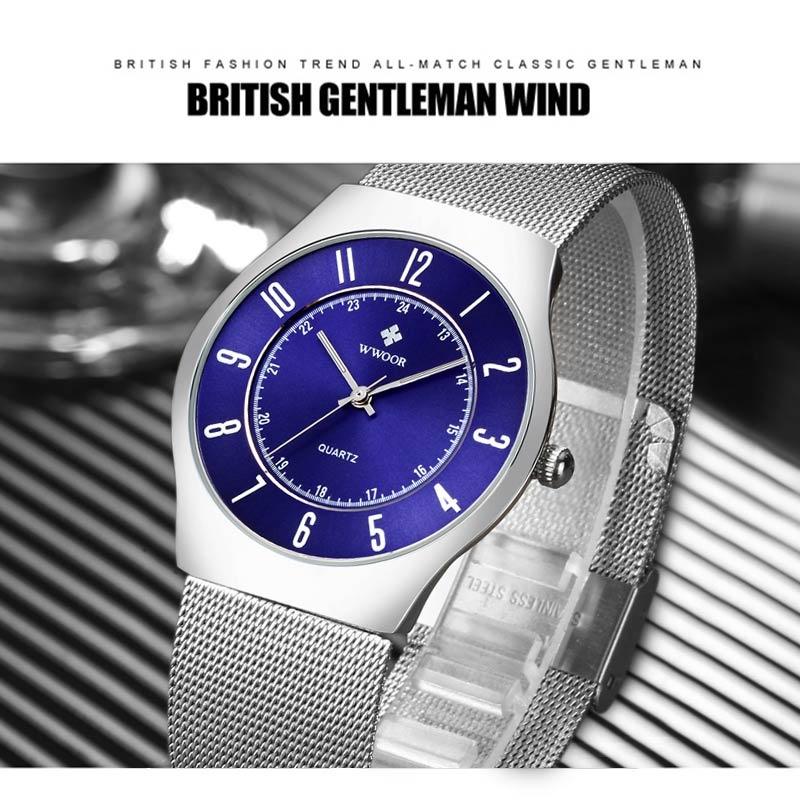 Buy WWOOR Men Watch Thin Dial Steel Band Waterproof Quartz Fashion ...
