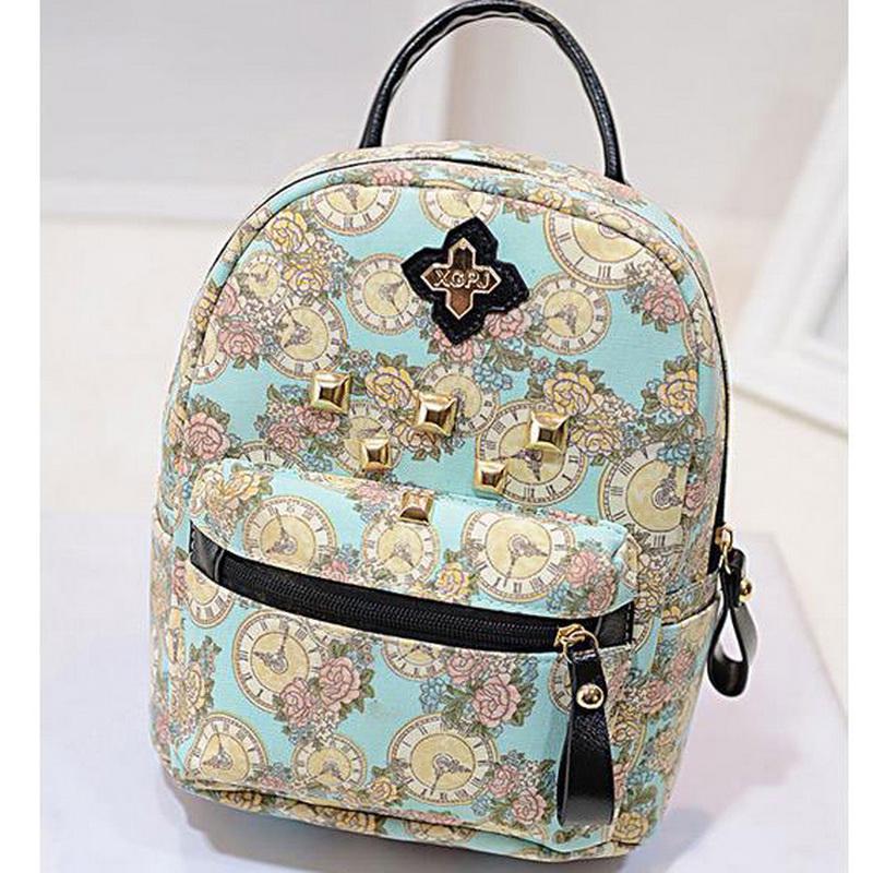 Buy Backpack Fashion Women Floral Backpack Travel Pu Leather Handbag ...