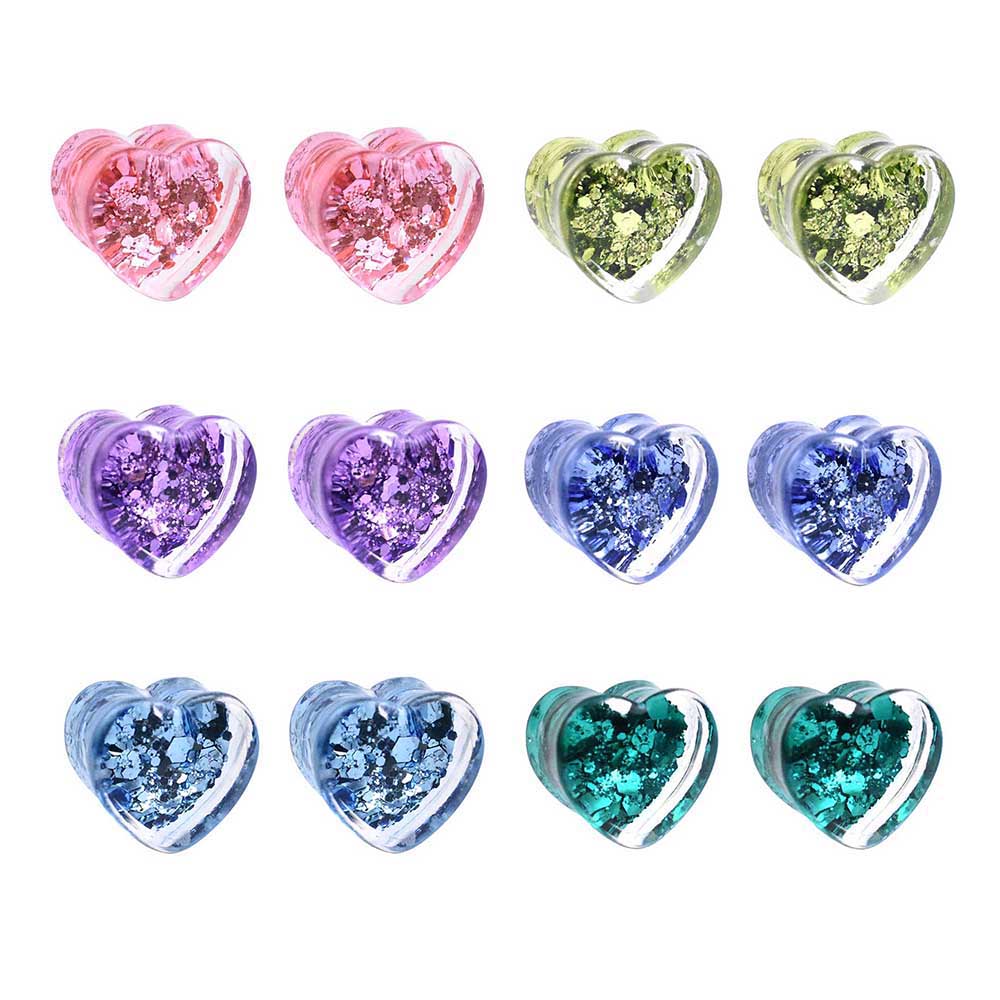 2Pcs Twinkling Heart-shaped Acrylic Ear Plugs Gauges and Tunnels Ear ...