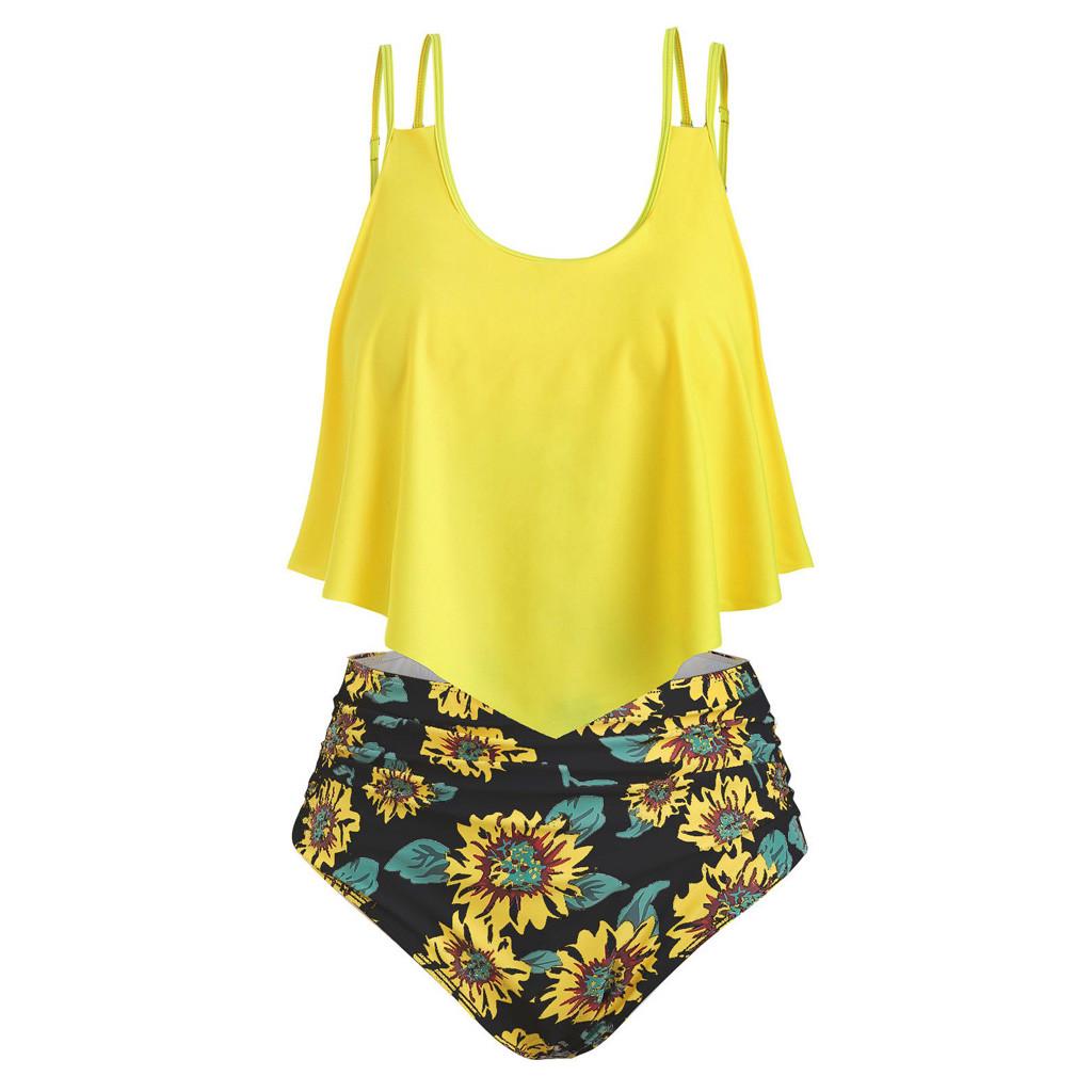 Women Bathing Suits Top Ruffled With High Waisted Bottom Bikini Set ...